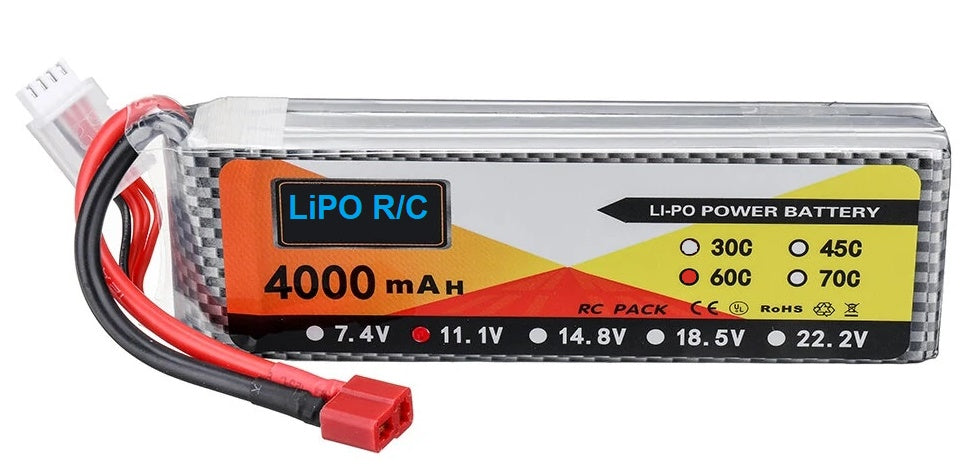 3S4000T : 11.1v 4000mAh 60C LiPO battery with red T connector ...