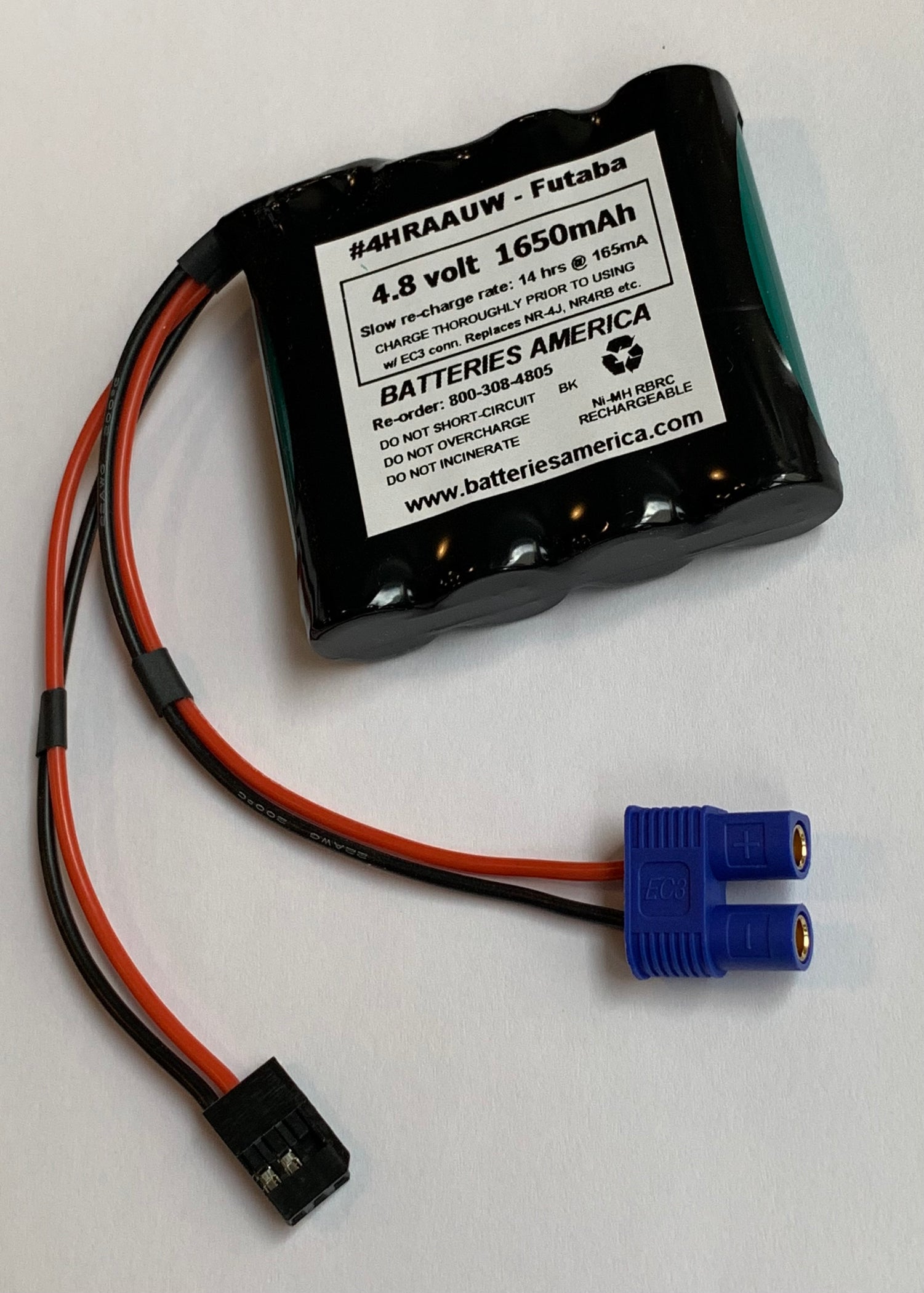 4HRAAUW: 4.8v 1650mAh Ni-MH Rx battery for RC — Batteries America