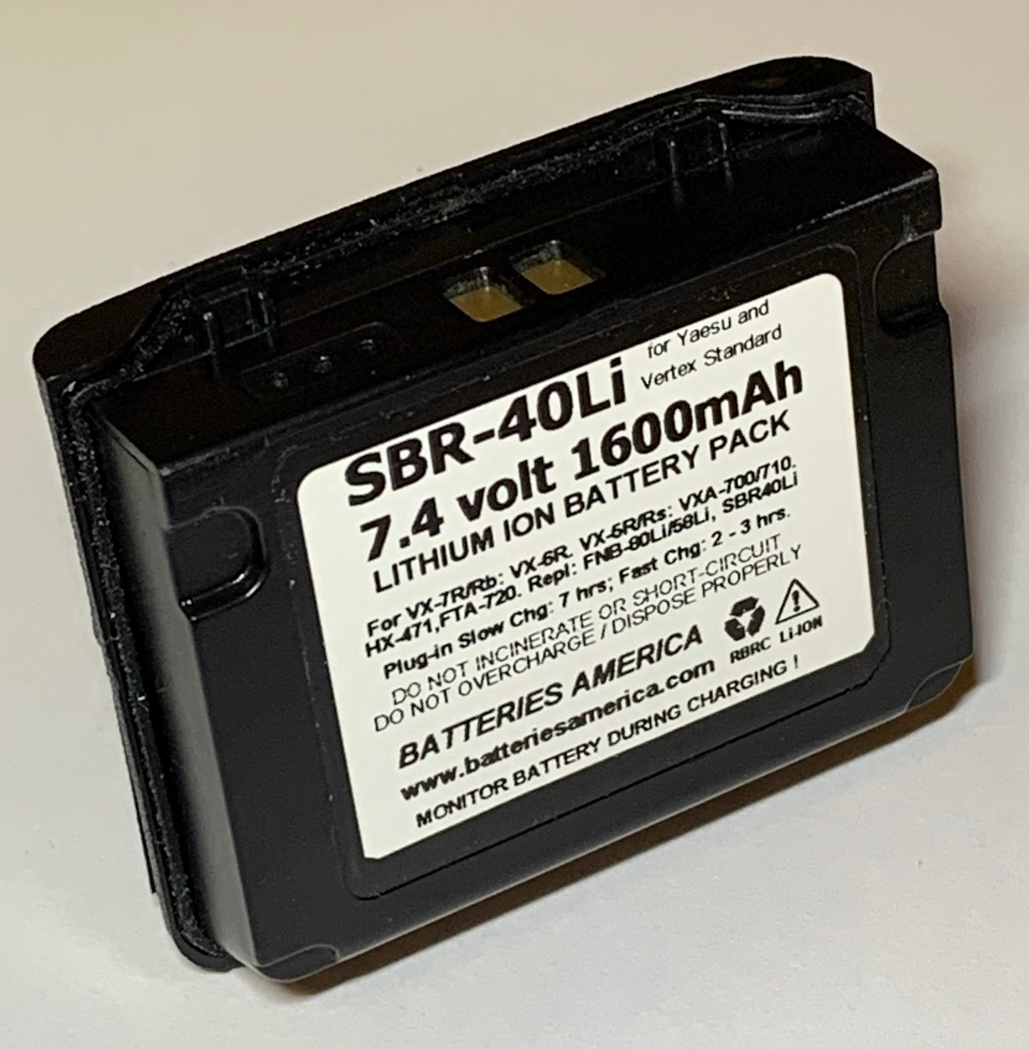 SBR-40Li : 7.4v 1600mAh Li-ION battery for Yaesu, Vertex, Standard ...