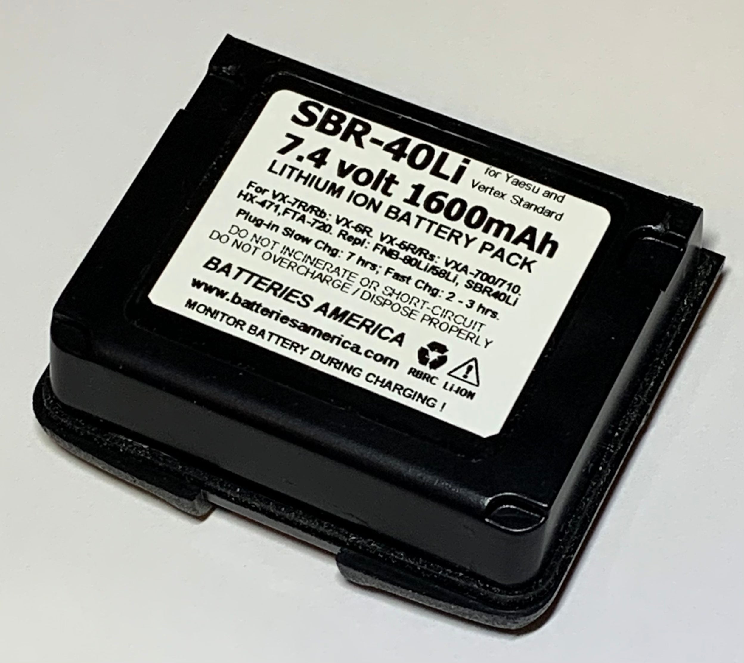 SBR-40Li : 7.4v 1600mAh Li-ION battery for Yaesu, Vertex, Standard ...